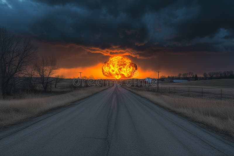 Dramatic Sunset with Explosion Effect Stock Illustration - Illustration ...
