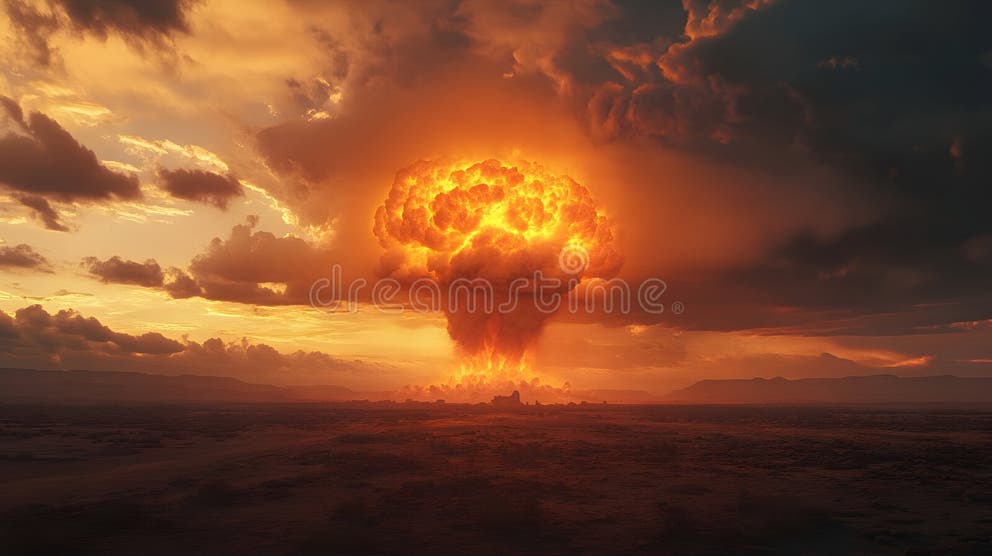 Dramatic Sunset Explosion with Intense Fireball Clouds in Desert Stock ...