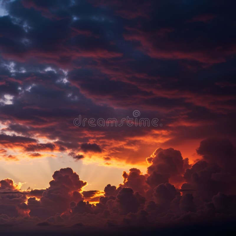 Dramatic Sunset with Fiery Orange and Red Clouds Stock Illustration ...