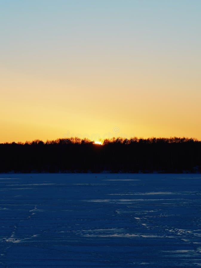 Dramatic Sunset on Frozen River Stock Photo - Image of decoration ...