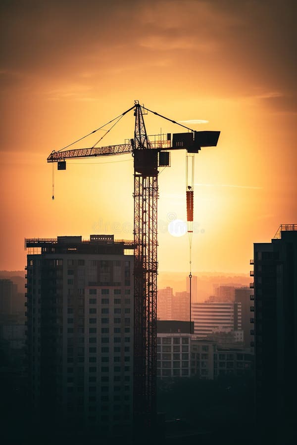 Dramatic Sunset of Giant Crane Working in Skyscraper. Stock ...