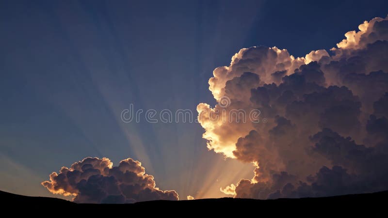 Dramatic Sunset with Glowing Clouds and Sun Rays, Nature Beauty Concept ...