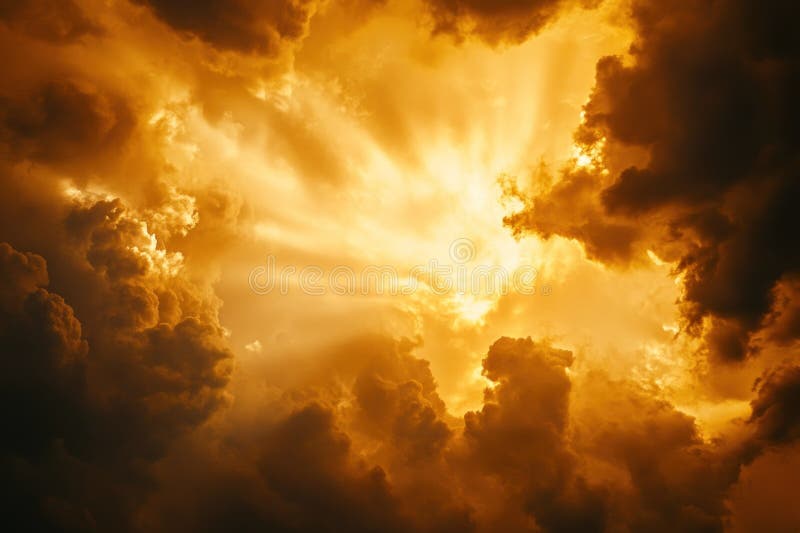 Dramatic Sunset with Golden Rays Breaking through Dark Storm Clouds Stock Photo - Image of light ...