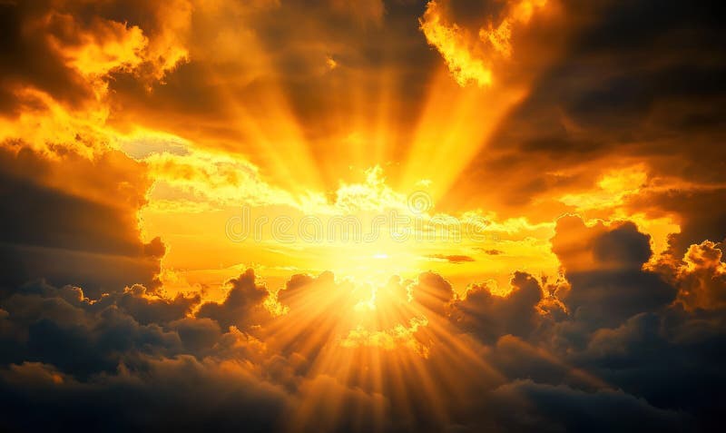 Dramatic Sunset with Golden Rays Breaking through Dark Storm Clouds Stock Image - Image of ...