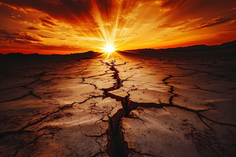 Dramatic Sunset Illuminating Cracked Dry Earth Severe Drought Stock ...