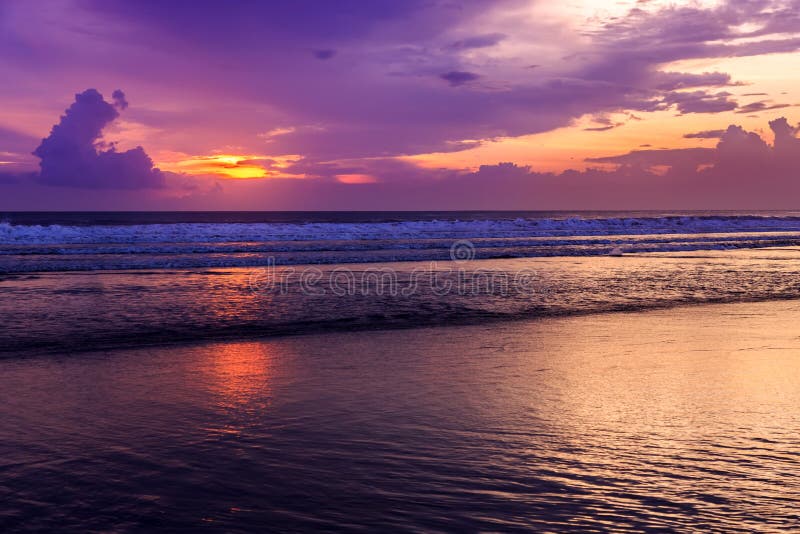 Dramatic Sunset in Kuta Beach, Bali, Indonesia Stock Image - Image of ...