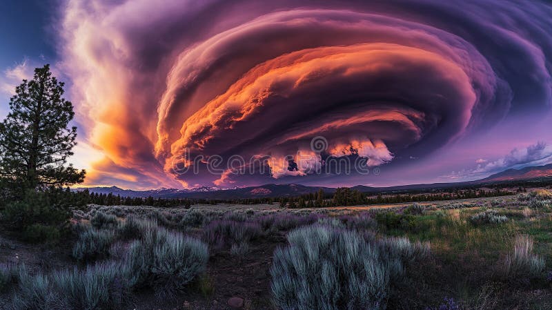 Dramatic Sunset with Lenticular Clouds Over a Landscape Stock Photo - Image of impressive ...