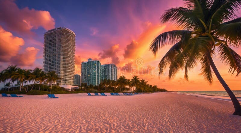 Sunset at the Miami Beach, Miami Beach Scene, Fantastic View of the ...