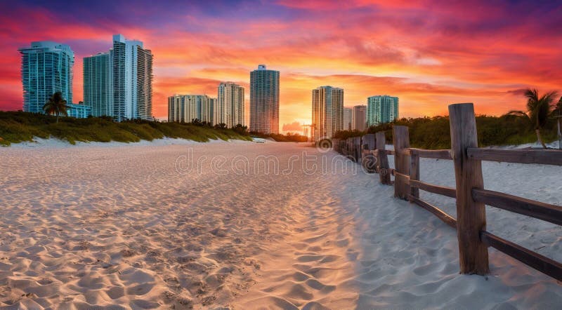 Sunset at the Miami Beach, Miami Beach Scene, Fantastic View of the ...