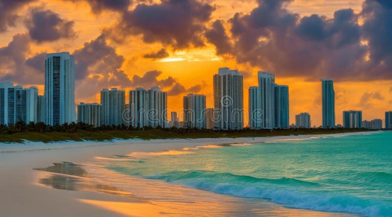 Sunset at the Miami Beach, Miami Beach Scene, Fantastic View of the ...