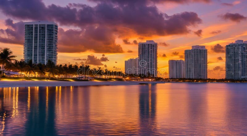 Sunset at the Miami Beach, Miami Beach Scene, Fantastic View of the ...