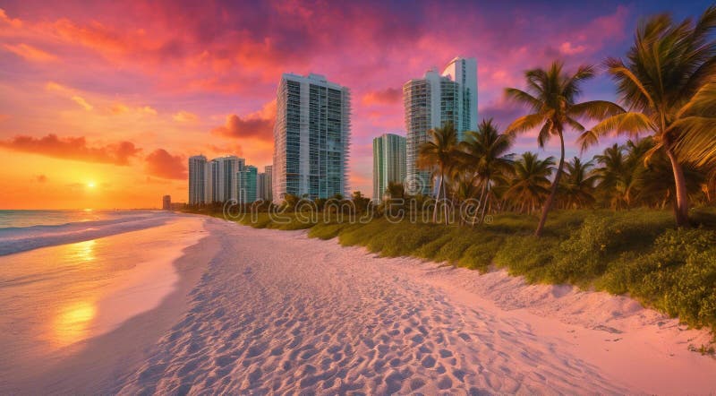 Sunset at the Miami Beach, Miami Beach Scene, Fantastic View of the ...