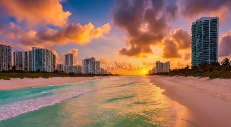 Sunset at the Miami Beach, Miami Beach Scene, Fantastic View of the ...