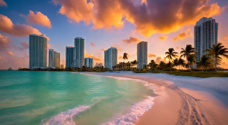 Sunset at the Miami Beach, Miami Beach Scene, Fantastic View of the ...