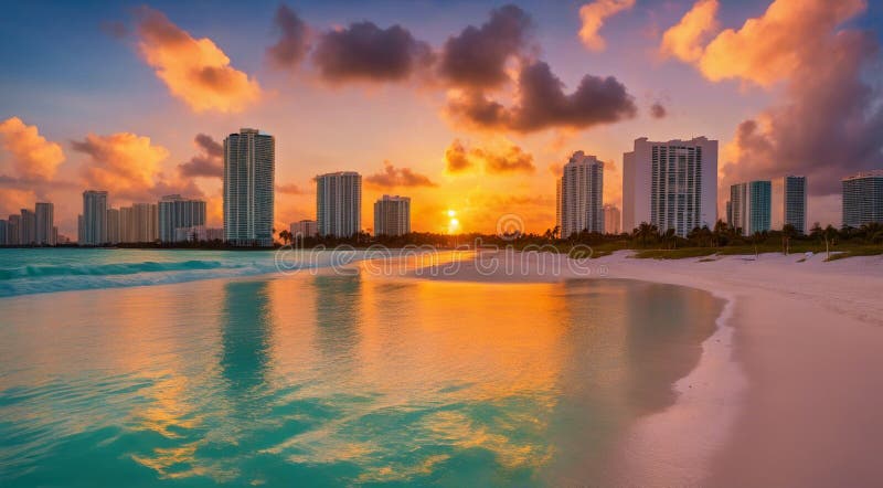 Sunset at the Miami Beach, Miami Beach Scene, Fantastic View of the ...