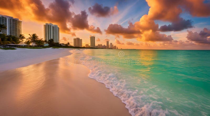 Sunset at the Miami Beach, Miami Beach Scene, Fantastic View of the ...