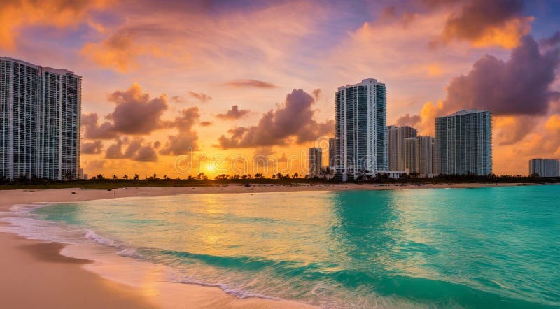 Sunset at the Miami Beach, Miami Beach Scene, Fantastic View of the ...