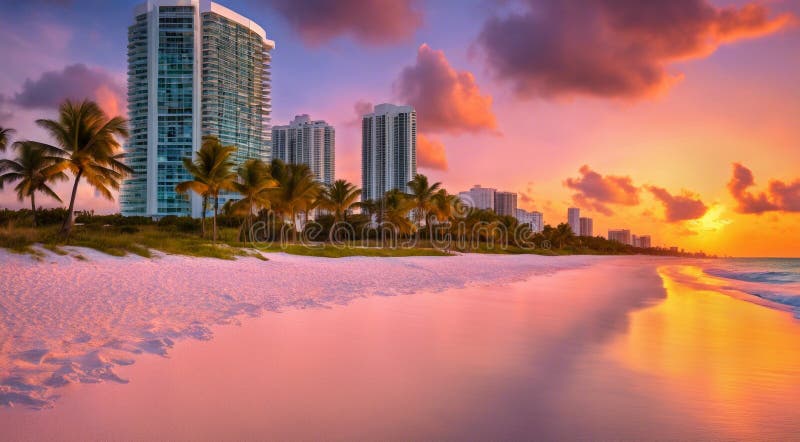 Sunset at the Miami Beach, Miami Beach Scene, Fantastic View of the ...