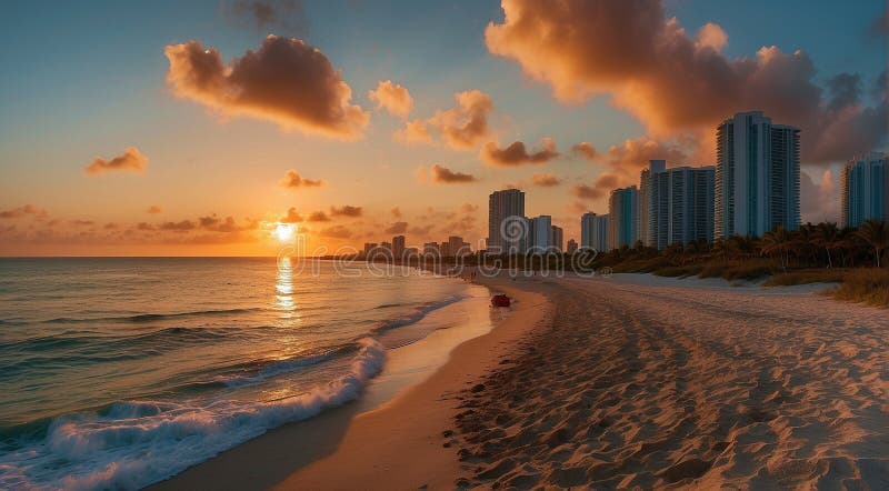 Sunset at the Miami Beach, Miami Beach Scene, Fantastic View of the ...