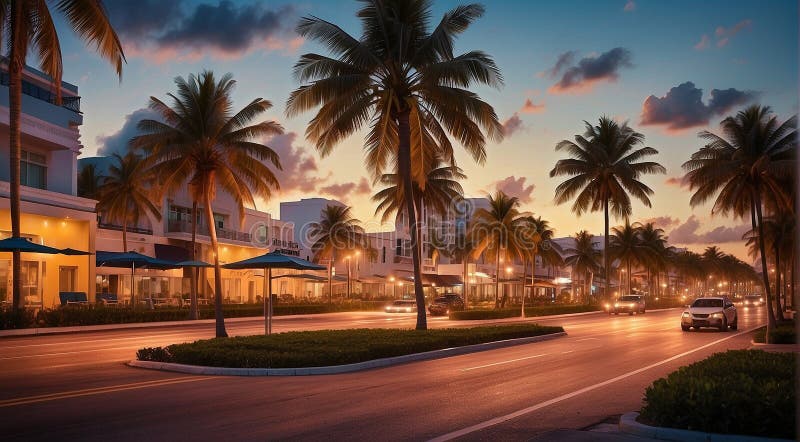 Sunset at the Miami Beach, Miami Beach Scene, Fantastic View of the ...