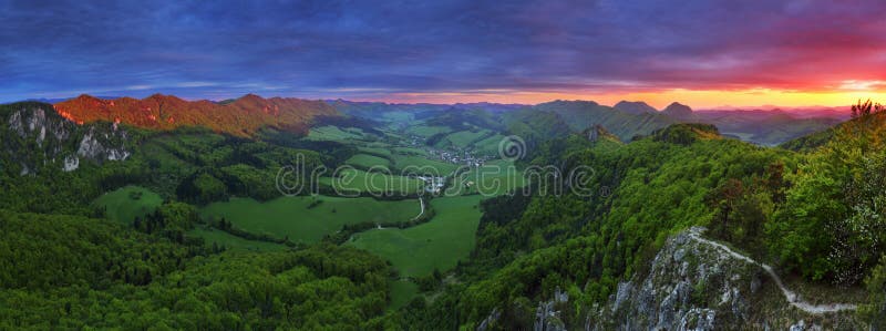 Sunset Mountain Panorama in Dolomites - Tre Cime Stock Image - Image of ...