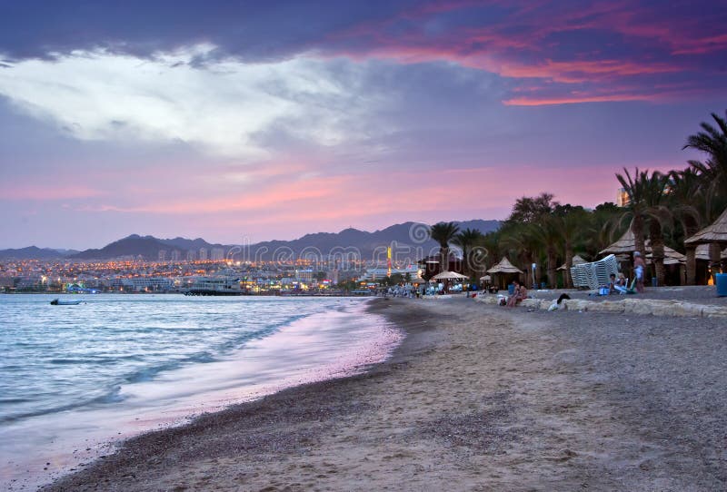 Dramatic Sunset Near Resort Hotels in Eilat Stock Image - Image of lamp ...