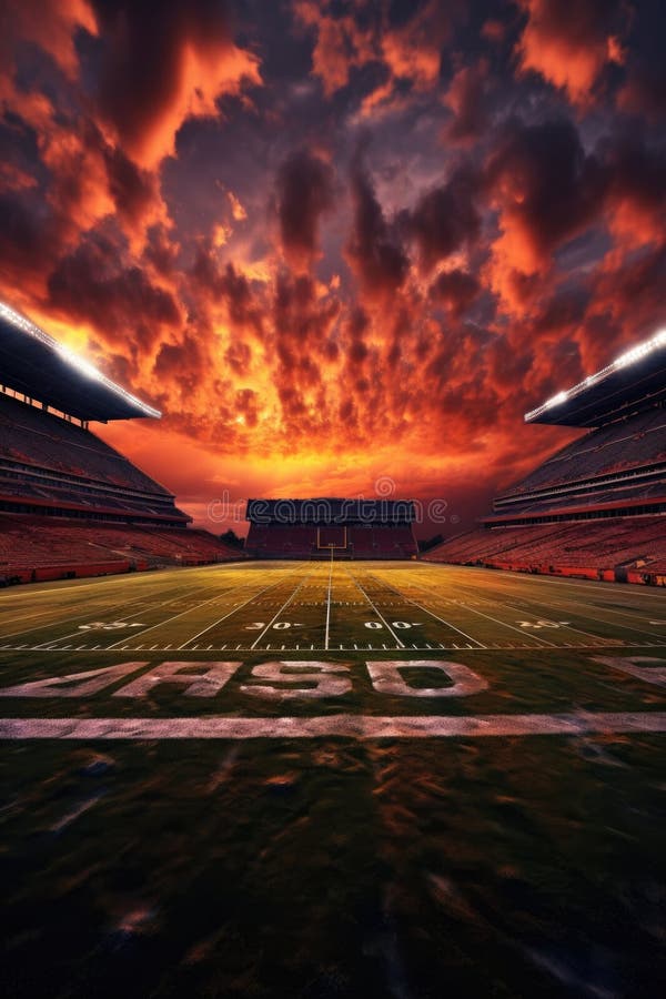 Dramatic Sunset Over an American Football Stadium Stock Illustration ...