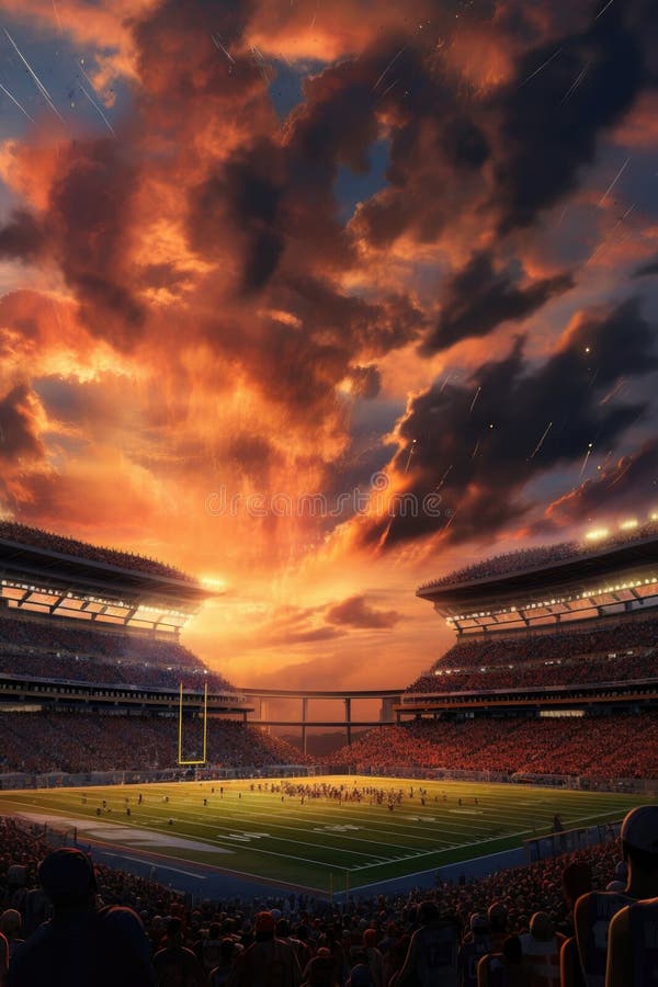 Dramatic Sunset Over an American Football Stadium Stock Illustration ...