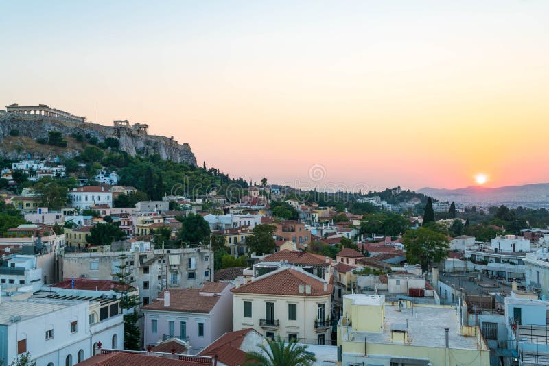 Dramatic Sunset Over Athens Stock Image - Image of athens, parthenon ...