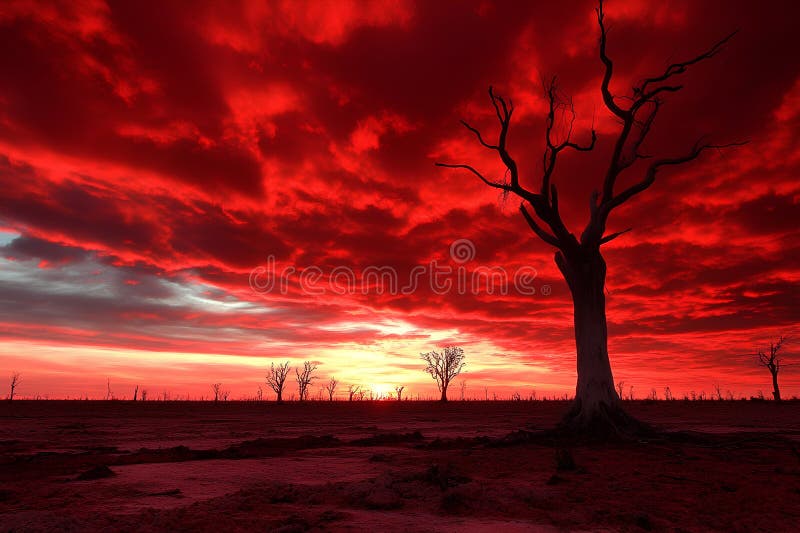 Dramatic Sunset Over a Bare Tree in the Australian Bush. Stock ...