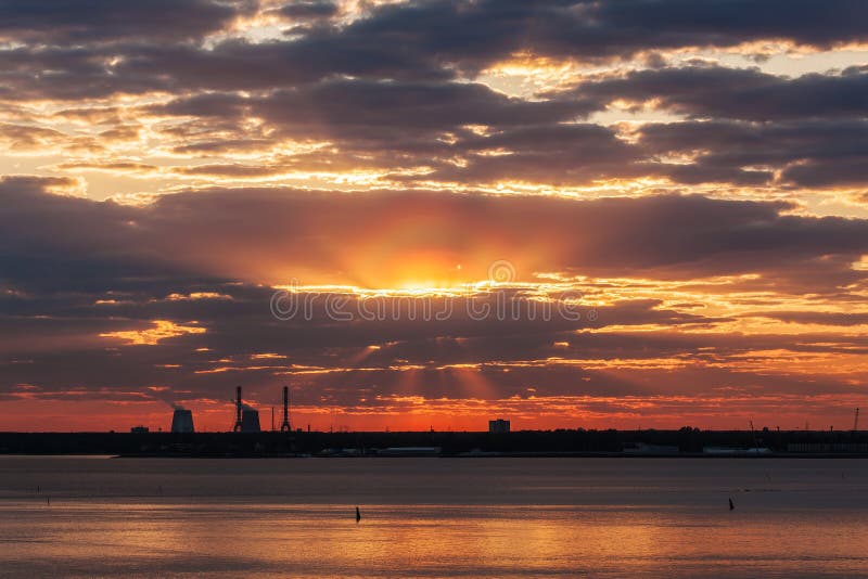 Dramatic Sunset Over the Bay Stock Photo - Image of bright, sunset ...
