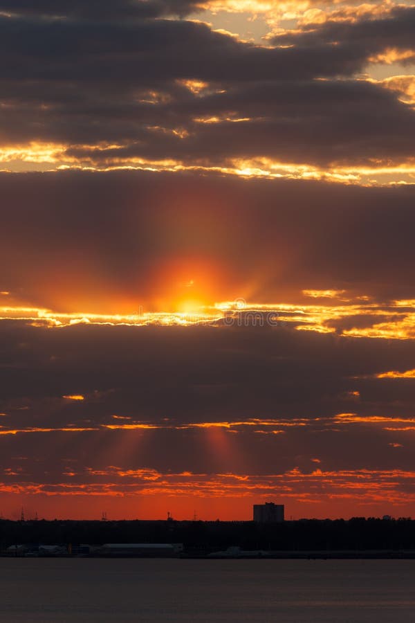 Dramatic Sunset Over the Bay Stock Image - Image of view, color: 246601031