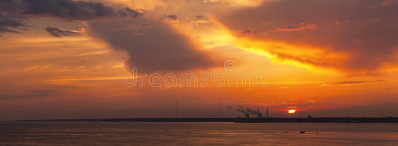 Dramatic Sunset Over the Bay Stock Photo - Image of outdoors, vibrant ...