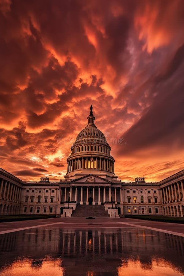 Dramatic Sunset Over the Capitol Building Stock Illustration ...