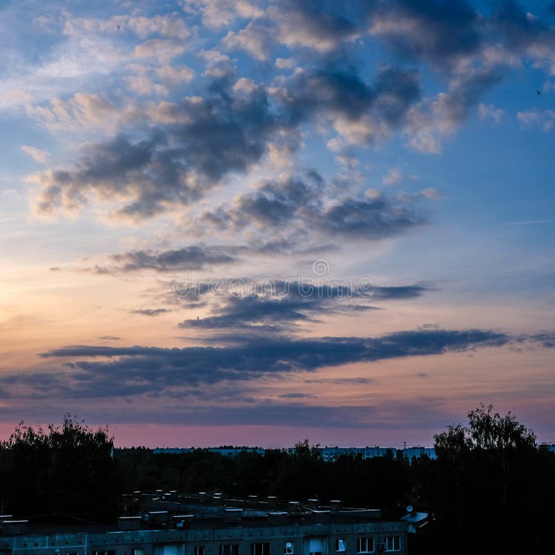 Dramatic Sunset Over the City Rooftops Stock Image - Image of bright ...
