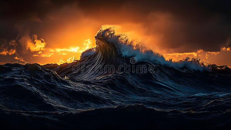 Dramatic Sunset Over Coastal Mountains with Powerful Waves Stock ...