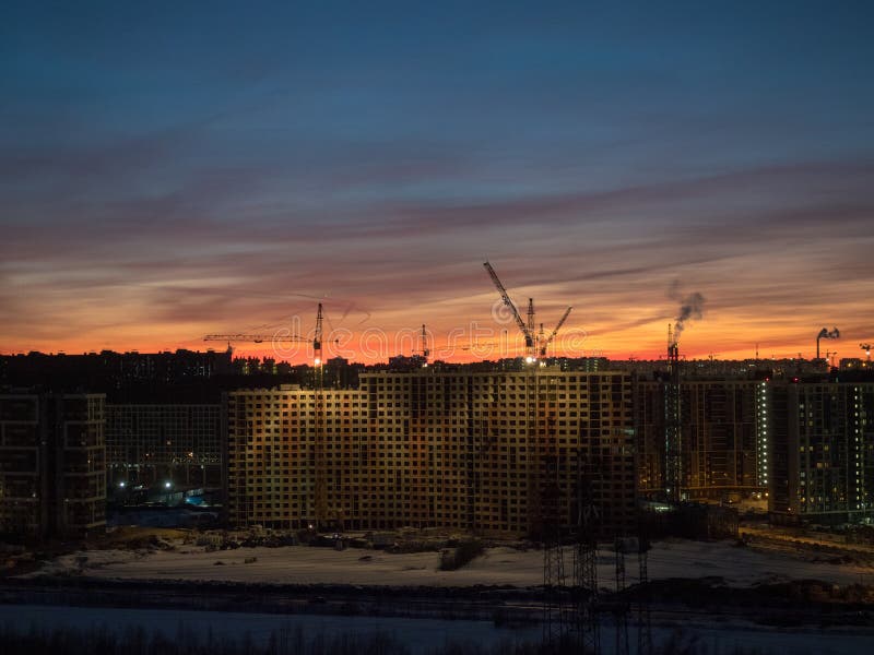Dramatic Sunset Over a Construction Site Editorial Photo - Image of ...