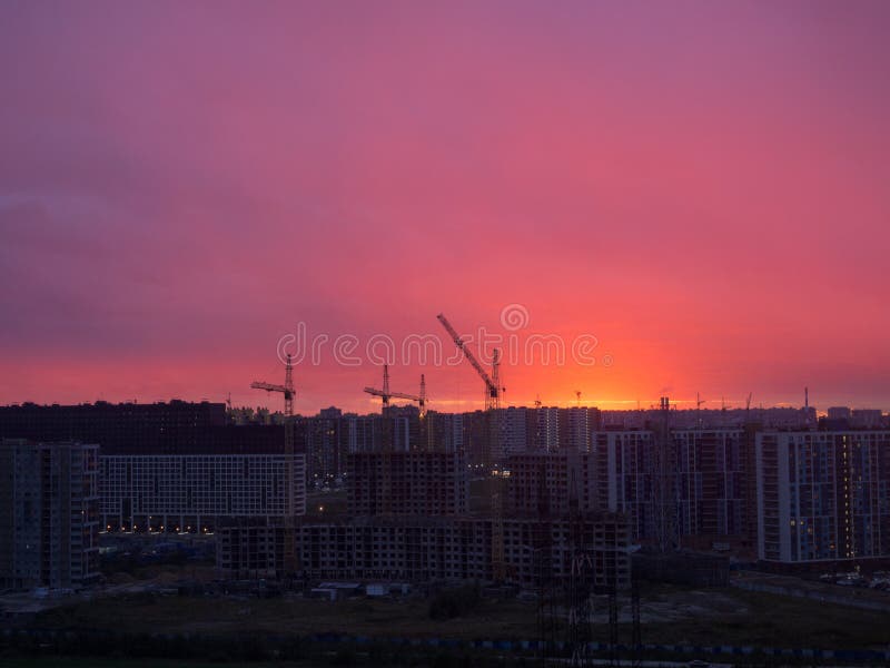 Dramatic Sunset Over a Construction Site Stock Photo - Image of ...