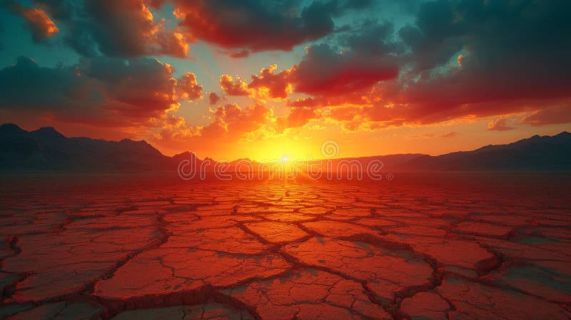 Dramatic Sunset Over a Cracked Desert Landscape Stock Photo - Image of ...