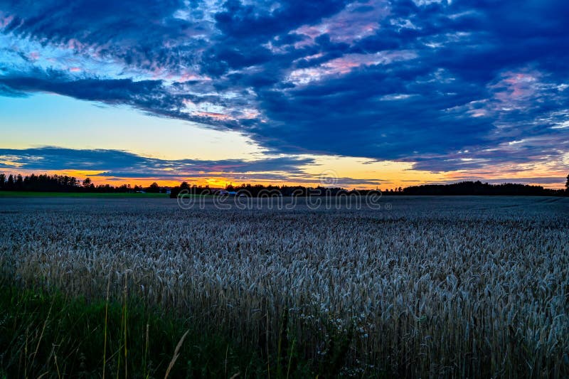 Dramatic Sunset Over Fields Near Kumla Sweden Stock Photo - Image of ...