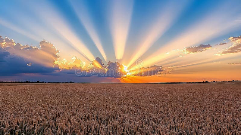 Sunset with Crepuscular Rays on the Beach with Waves Stock Photo ...