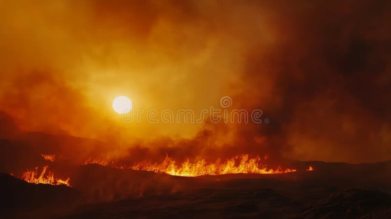 Dramatic Sunset Over Intense Wildfire the Impact of Climate Change and ...
