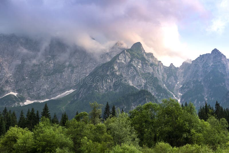 Dramatic Sunset Over Julian Alps and Magart Peak Stock Image - Image of ...
