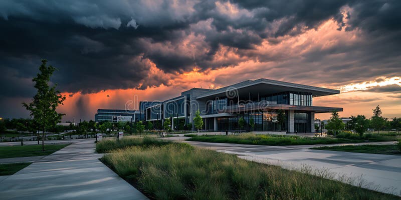 Dramatic Sunset Over Modern Architecture Stock Illustration ...