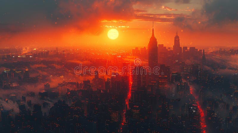 Dramatic Sunset Over Modern Cityscape - Generative Ai Stock ...