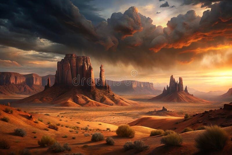 Dramatic Sunset Over Monument Valley, Arizona Stock Illustration ...