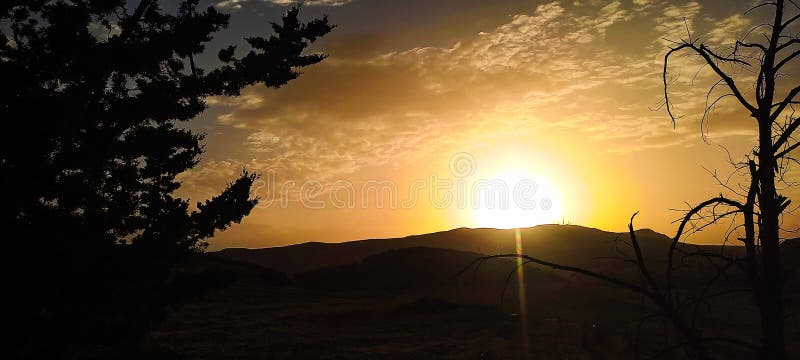 Dramatic Sunset Over Mountain. Natural Seasonal Landscape Stock Image ...