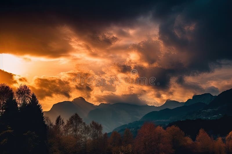 Dramatic Sunset Over Mountain Range, with the Sky and Clouds Changing ... Dramatic Sunset Over Mountain Range, with the Sky and Clouds Changing ...