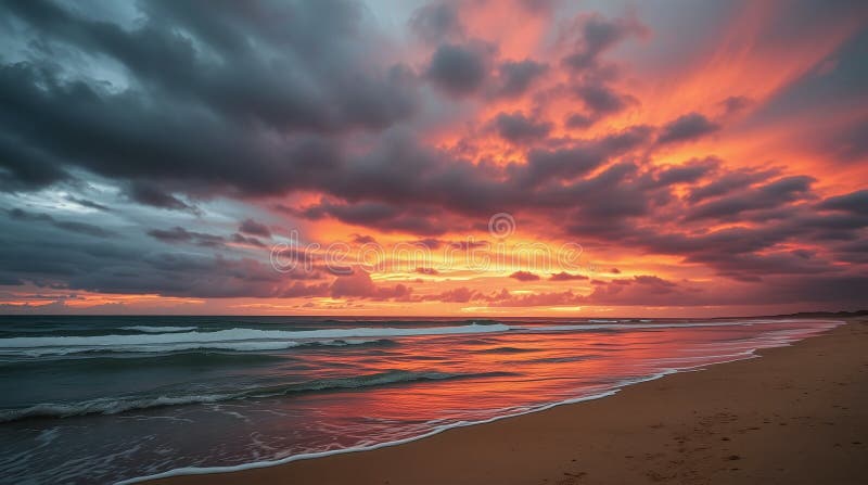 Dramatic Sunset Over the Ocean Beach, a Moment of Pure Tranquility ...
