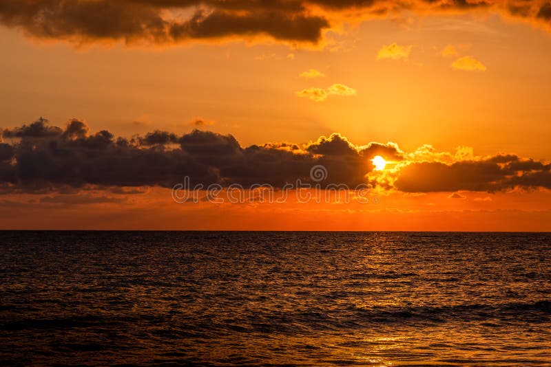 Dramatic Sunset Over Ocean. Sky with Clouds Stock Photo - Image of ...